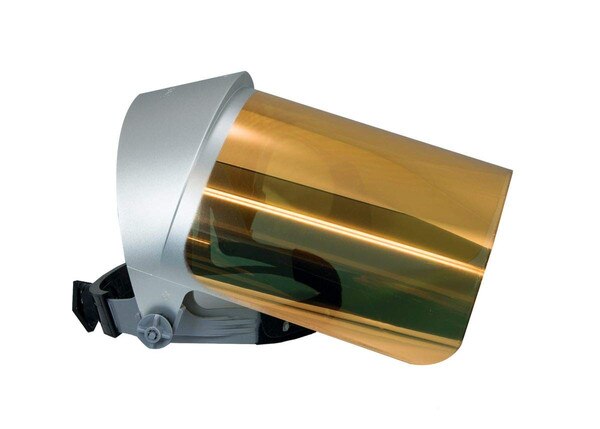 8"x14" Gold Coated Heat Reflective Face Shield w/ Ratchet Headgear