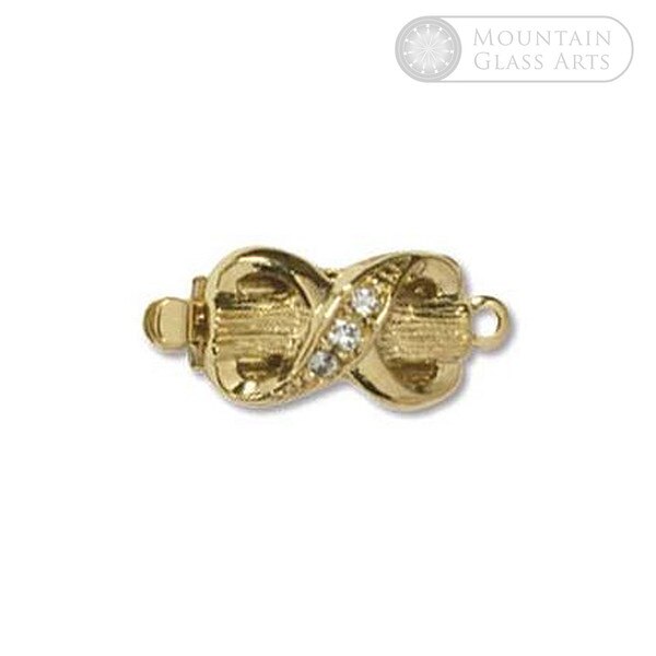 Bow w/ Swarovski Crystal Push-Pull Clasp - Gold Color - 8mm x 17mm